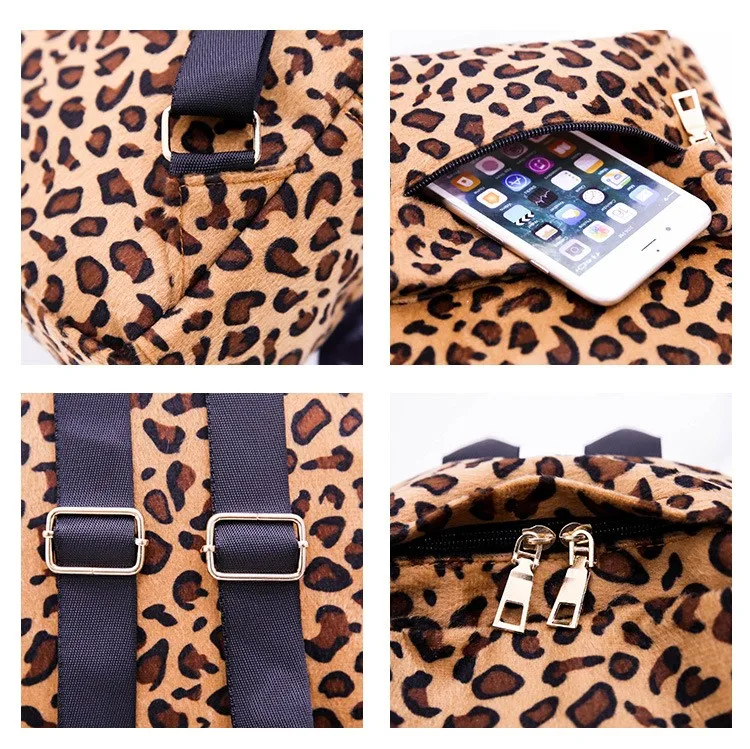 New Arrival Leopard Print Velvet Backpack Leopard Fur Bag Leopard ...