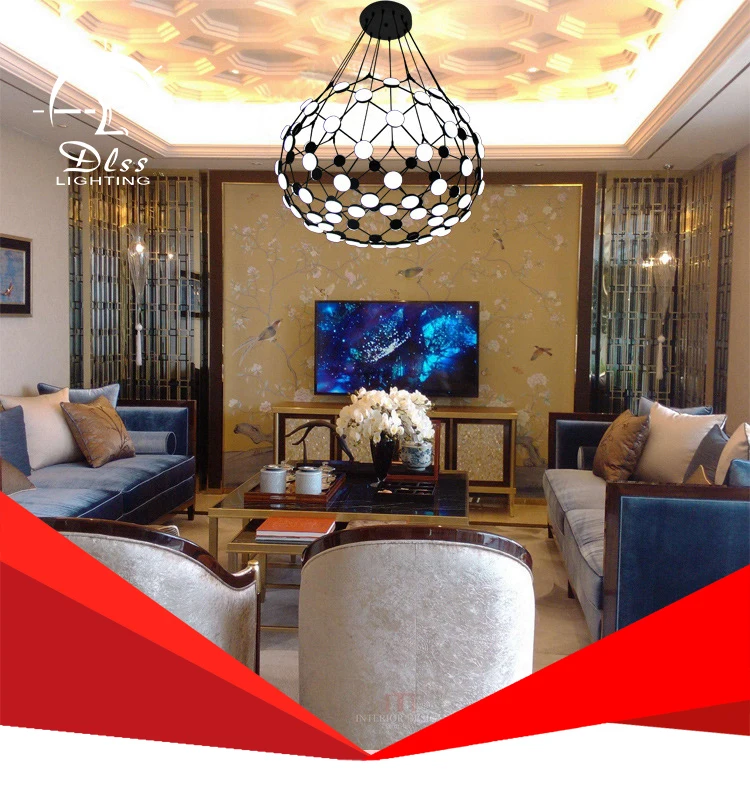 New Design Large Modern Mesh Iron Led Acrylic Ceiling Pendant Light ...