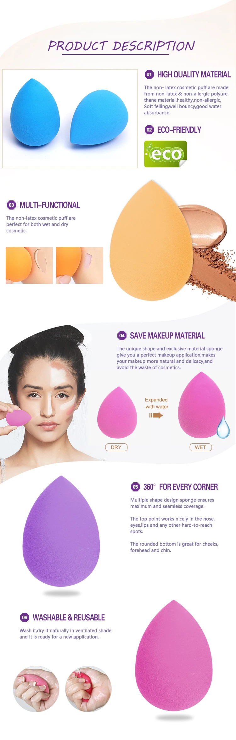 Wholesale Amazon Promotional Custom Logo Latex Free Material Make Up ...