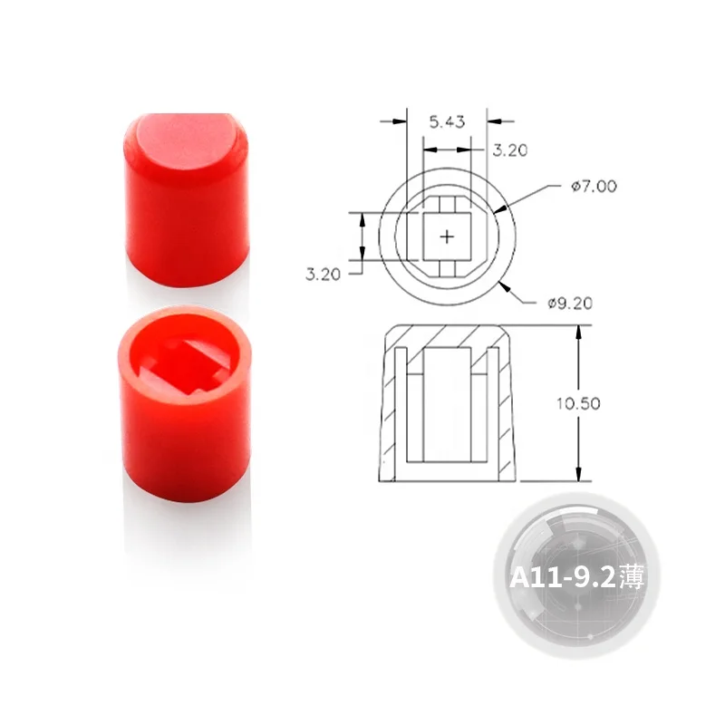 Cylindrical Plastic Tactile Switch Cap for Push Button
