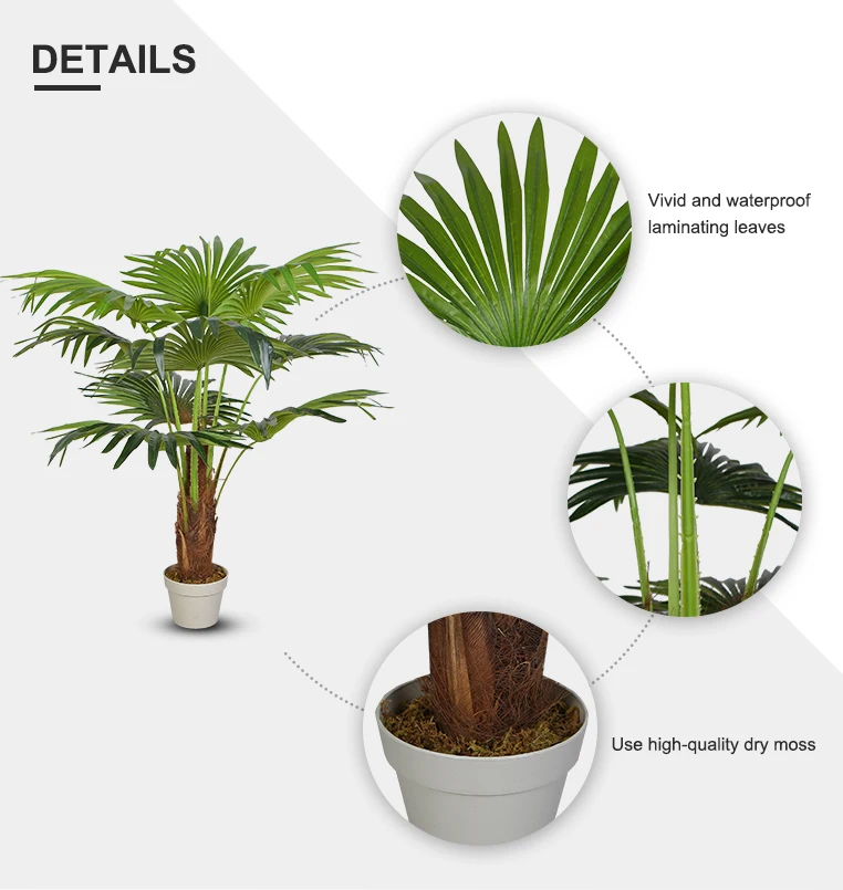 110cm Artificial Fan Palm Tree Plastic Big Leaves Fan Palm Plants Hot ...