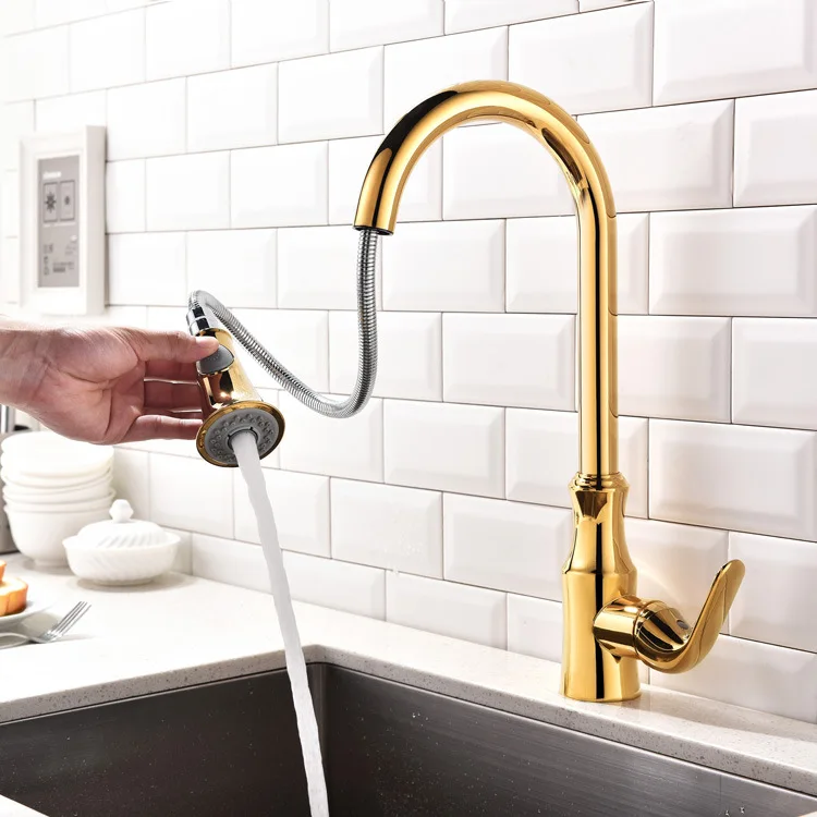 Pull down Kitchen Faucet - Brass Titanium Rose Gold