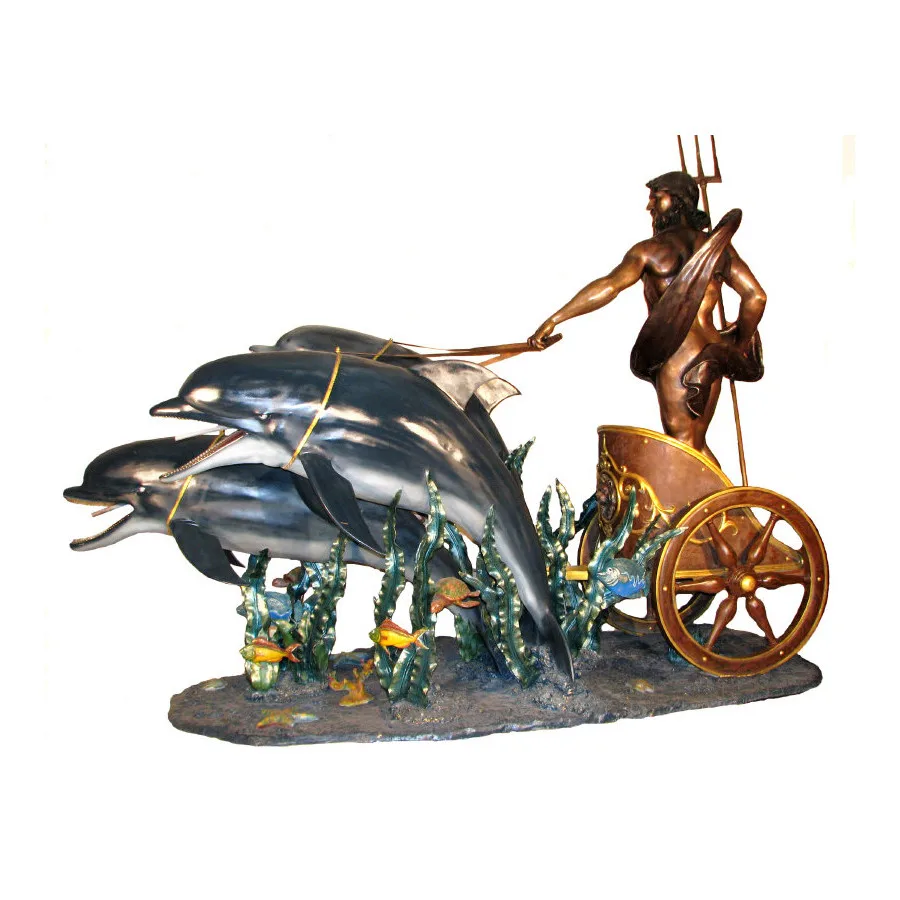 Outdoor Life Size Bronze Poseidon And Dolphins Statue Copper Large ...