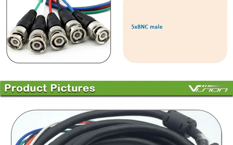 6-10ft VGA HD15 to 5-BNC RGBHV Male Video Monitor Cable Converter EMI ...