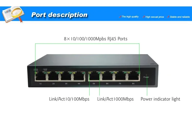 GXCOM Ethernet Switch - High Quality 8 Port Mini Desktop