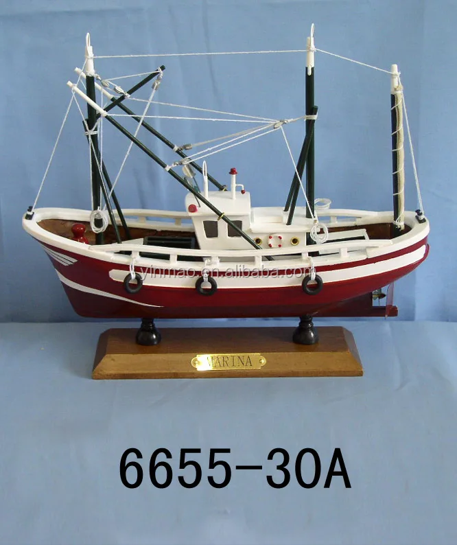 Wooden Fishing Shrimp/crab Boat Model With Sail,Red 32x10x30cm,3 Masts ...