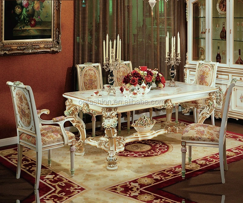 Elegant Baroque Design Dining Table Set for 6 – Solid Wood, Antique ...