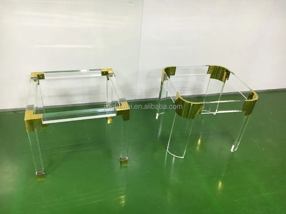 New Arrival Custom Acrylic Coffee Table With Metal Corner Lucite ...