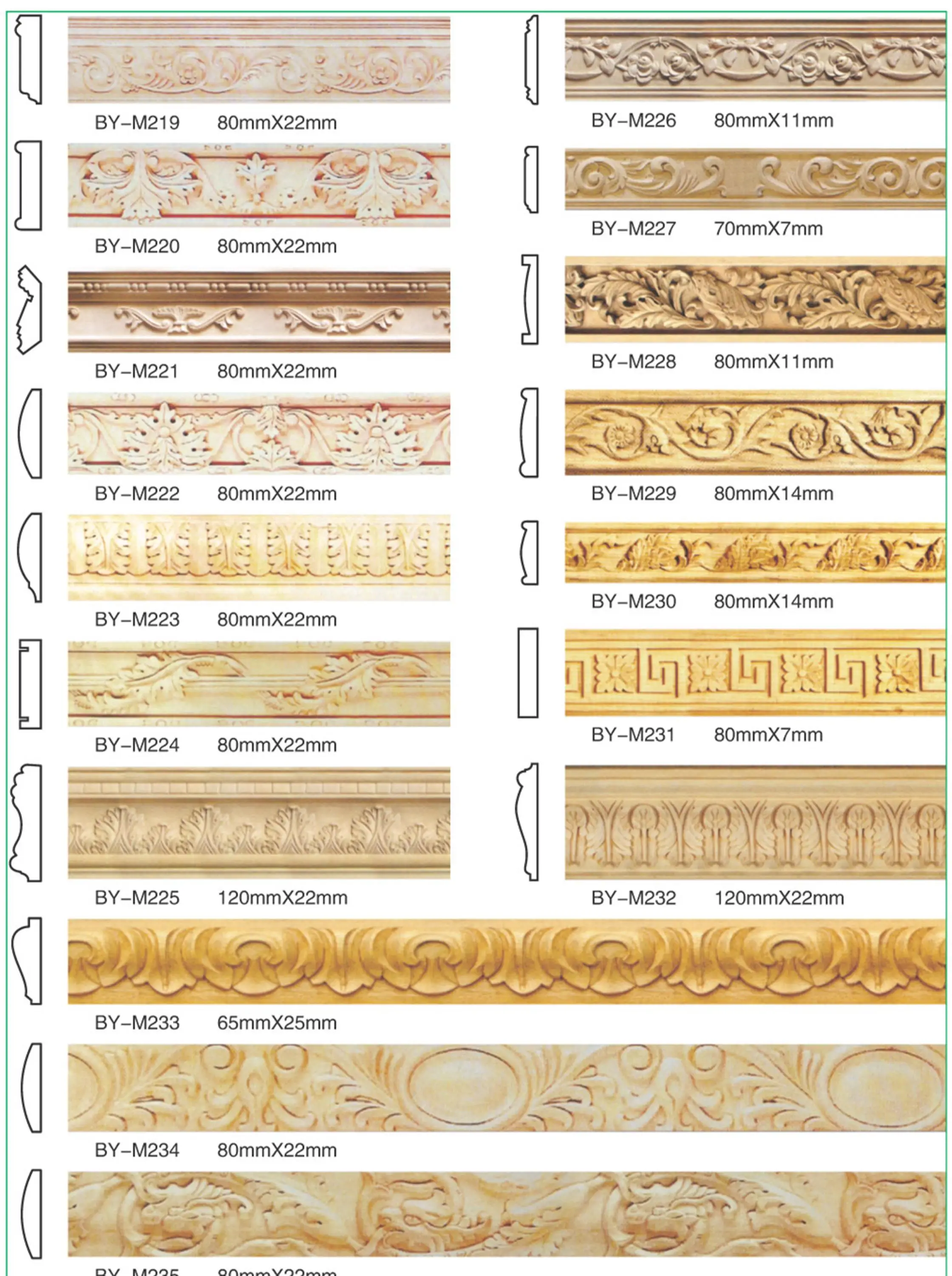 Flower Style Beech Lumber Embossed Moulding - Decorative Wooden ...