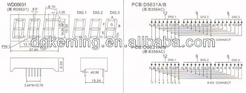 KEM-5631-ASR Seven-Segment Numeric LED Digital Display 3 Digit