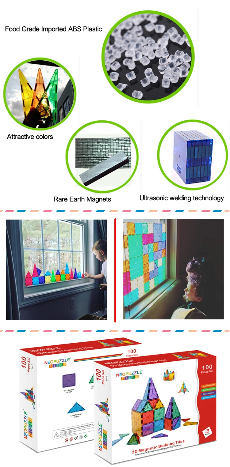 100 Piece Magnetic Building Blocks Toys Magnet Tiles 3d Clear Vivid ...