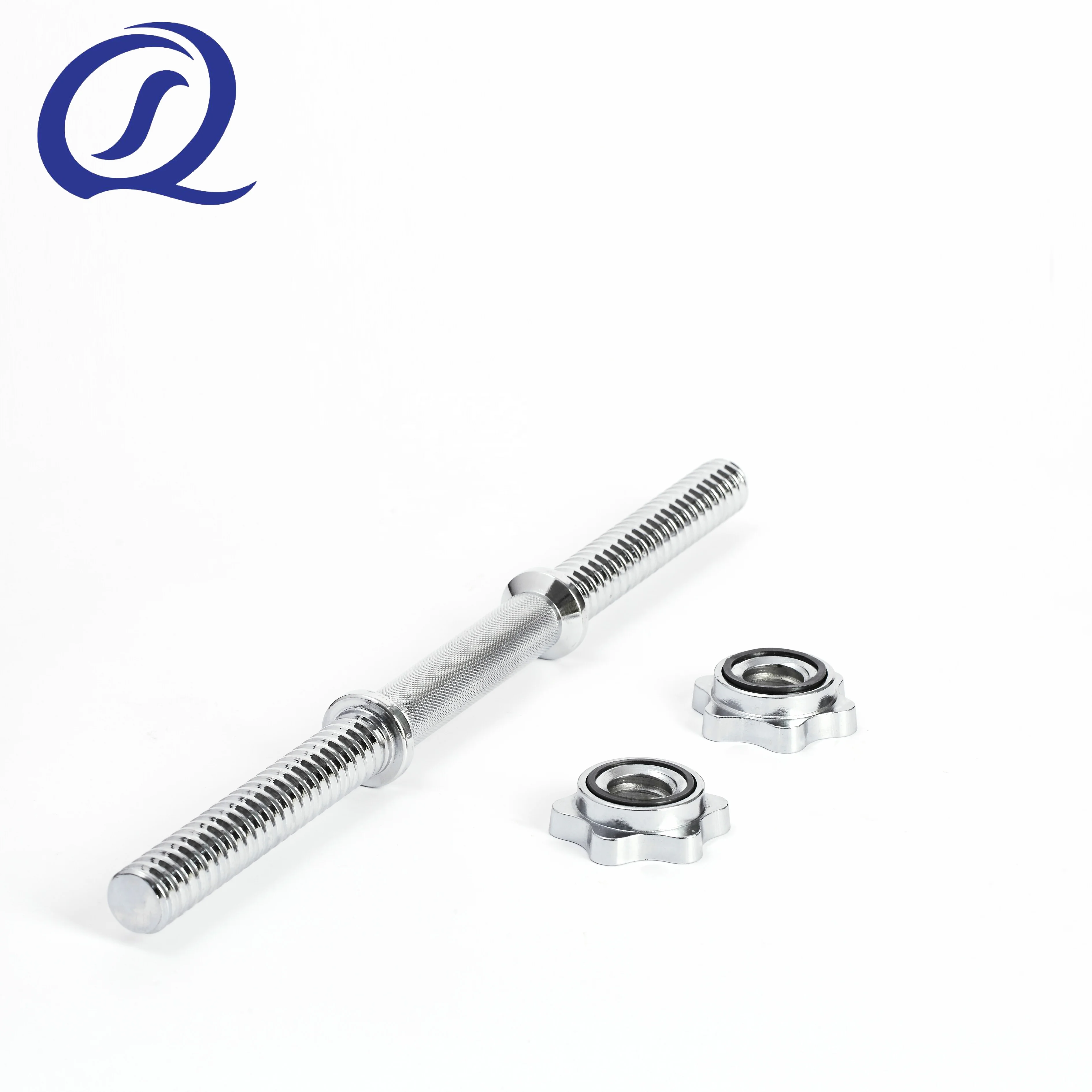 Gym Chromed Solid Steel Threaded Dumbbell Bar With Two Spinlock Collars ...