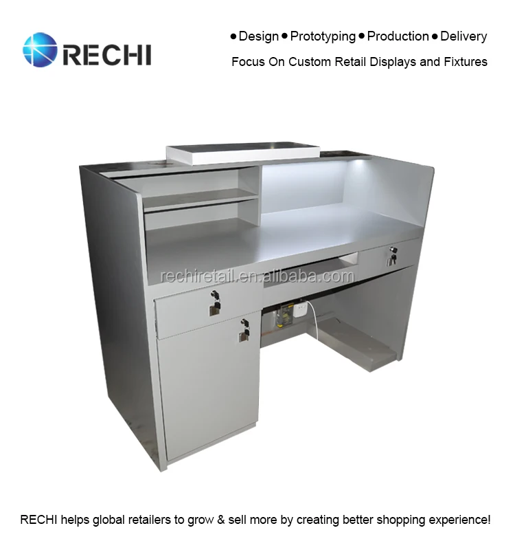 Custom Cashier Counter with Illuminated Logo for Retail
