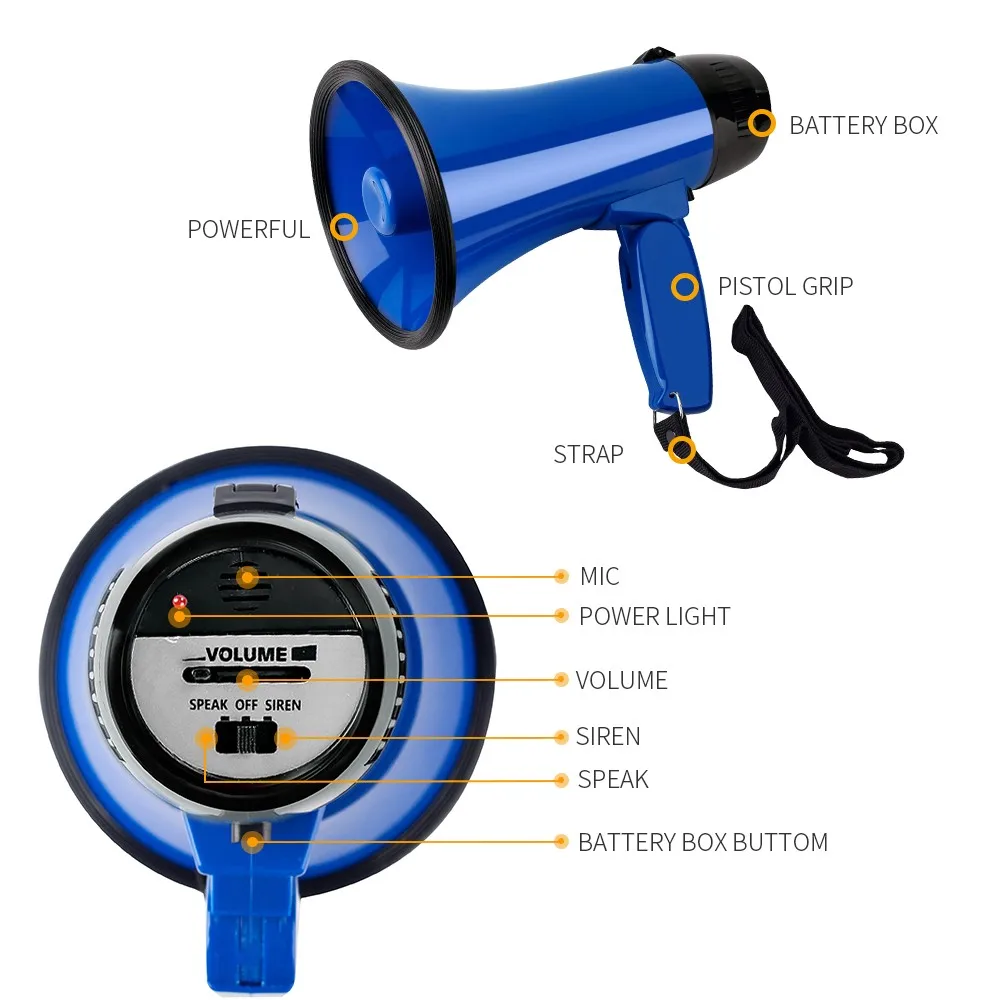 Portable Megaphone Bullhorn 20 Watt Power Megaphone Speaker Voice And ...