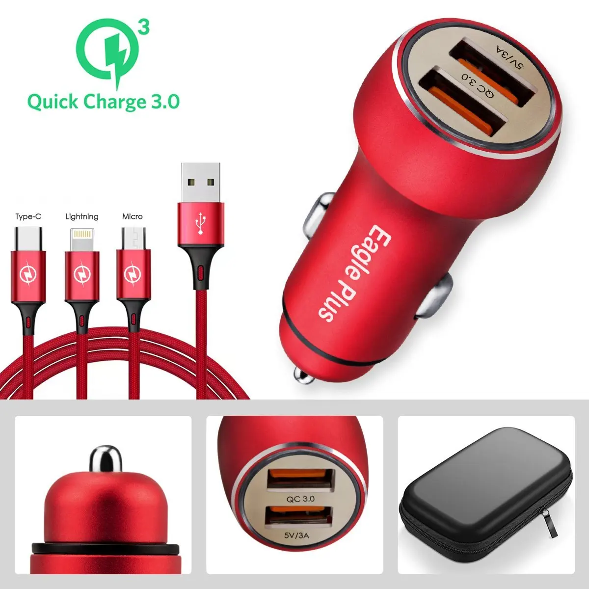 Mini Dual Usb Port 5v 3a Quick Charge 3.0 Fast Car Charger Set Packing ...