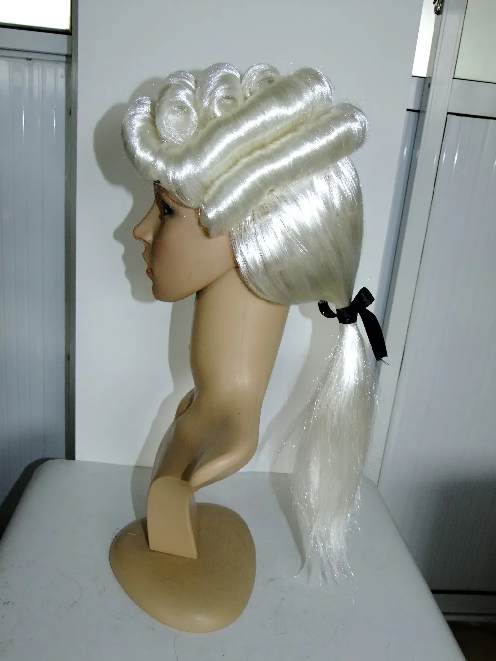 Synthetic Fiber Hair Judge Mozart White Wig With Tail For Halloween ...