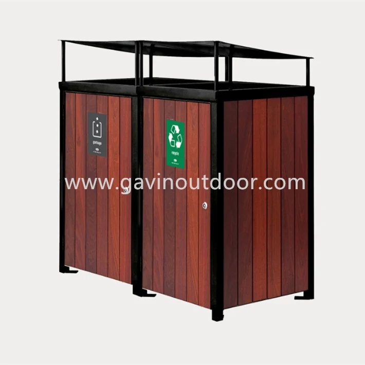240L Large Outdoor Steel and Solid Timber Recycling Garbage Bin 2 ...