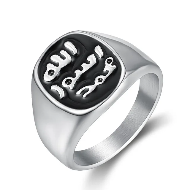 European And American Arabic Engraved Middle East Allah Rings Black ...