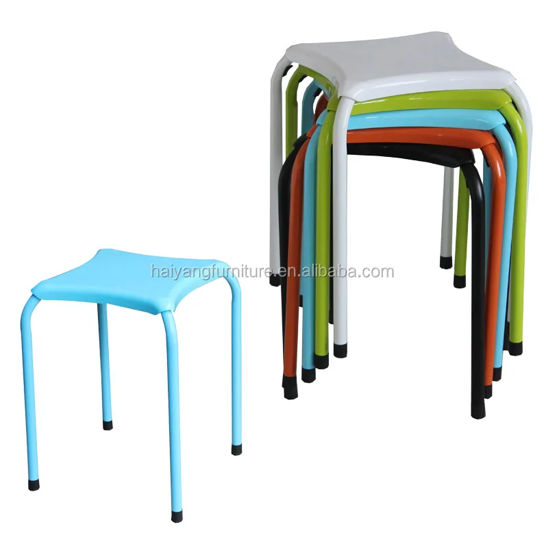 Cheap Square Small Plastic Stacking Stools With Metal Legs Portable For ...