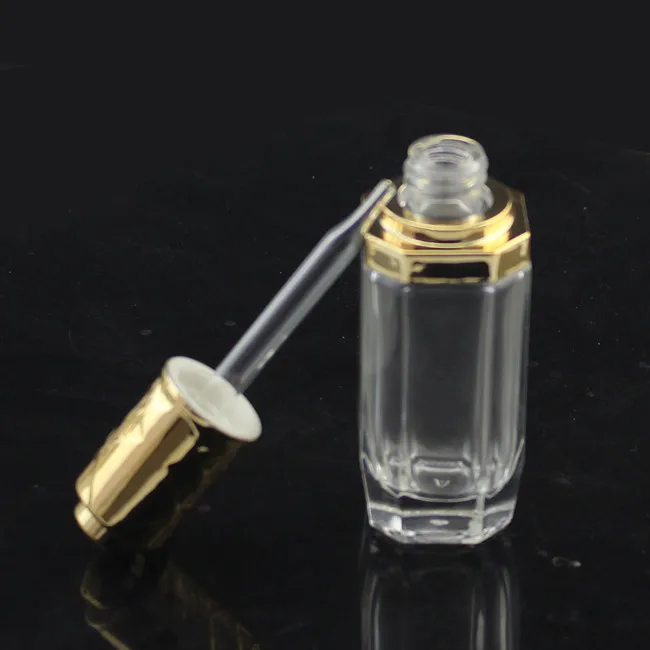 Luxury 30ml Fancy Glass Dropper Bottle Square Shape With Gold Push ...