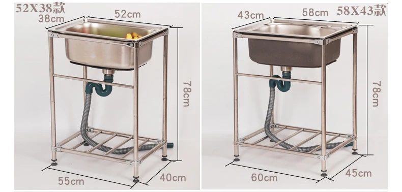 Kitchen Stainless Steel Sink Single Tank Double Trough Large Single ...