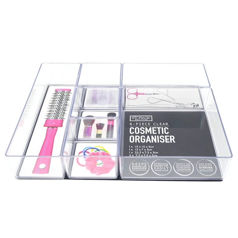 6 Piece Set Break Resistant Drawer Organizers - Clear Trays