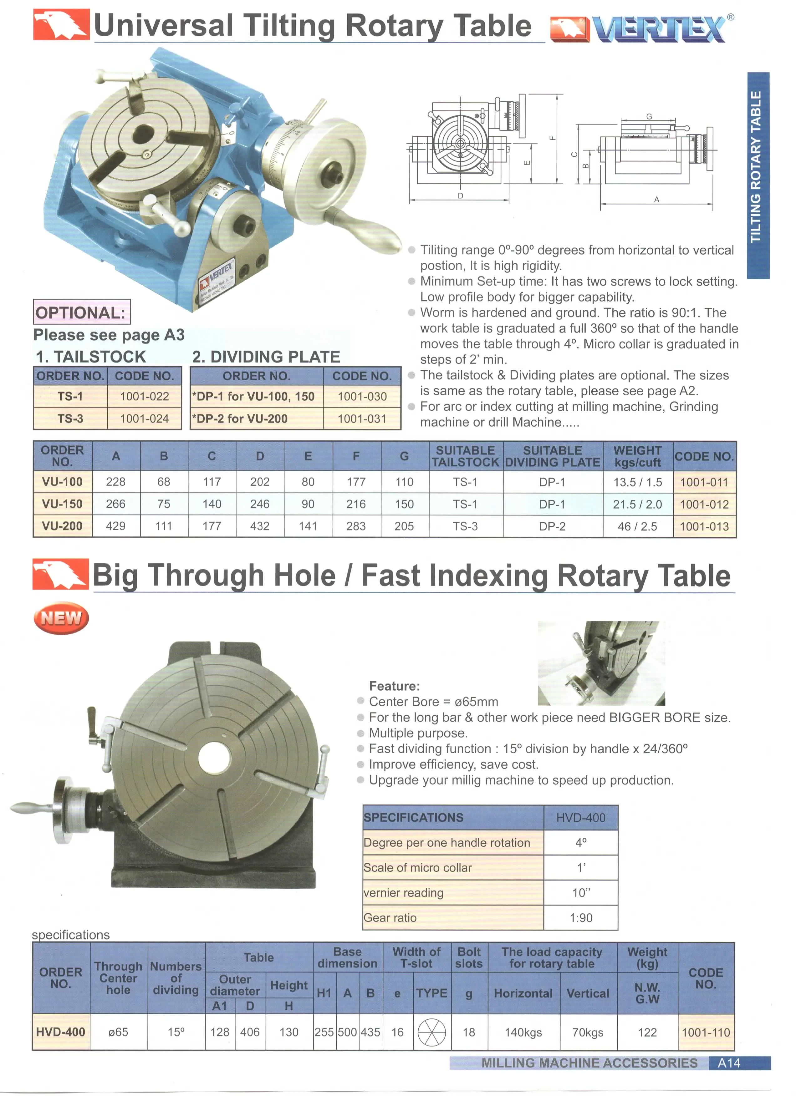VERTEX VU-200 Universal Tilting Rotary Table - 205mm