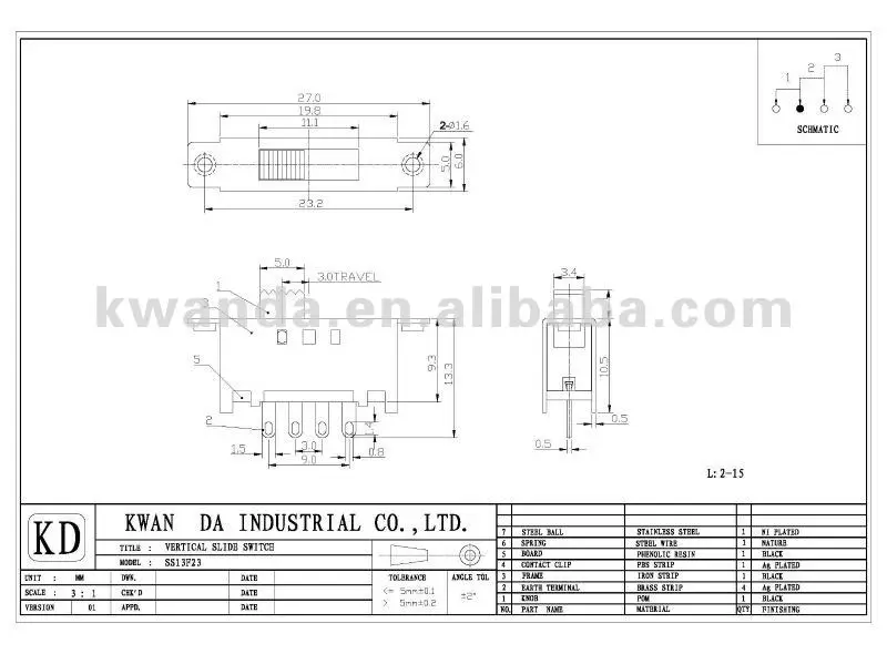 1 Pole 3 Position 4 Pin Sp3t Arduino Mechanism Toggle Slide Switch ...