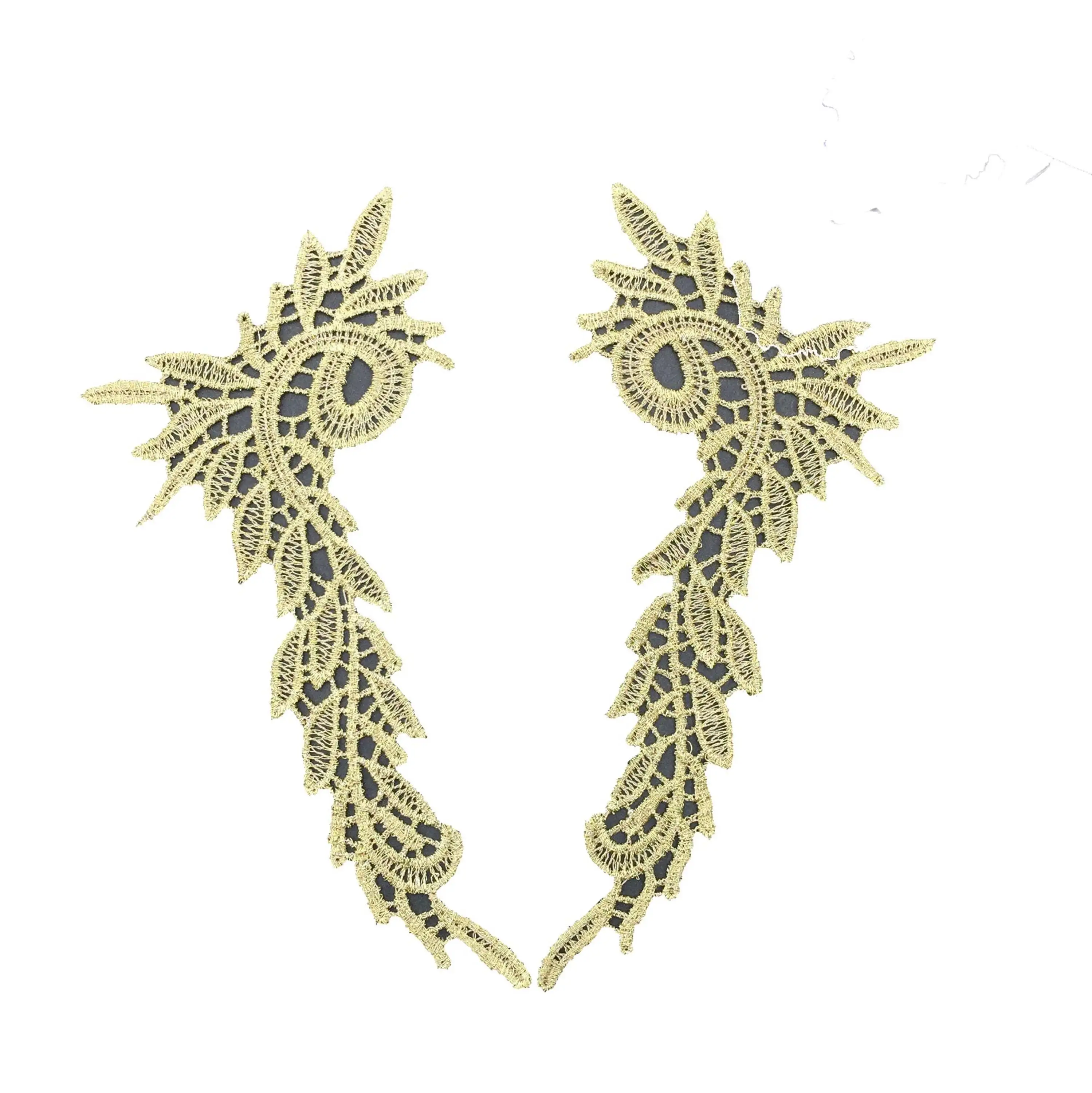 Hot Selling Gold Lurex Chemical Lace Embroidery Neck Patches - Buy Gold ...
