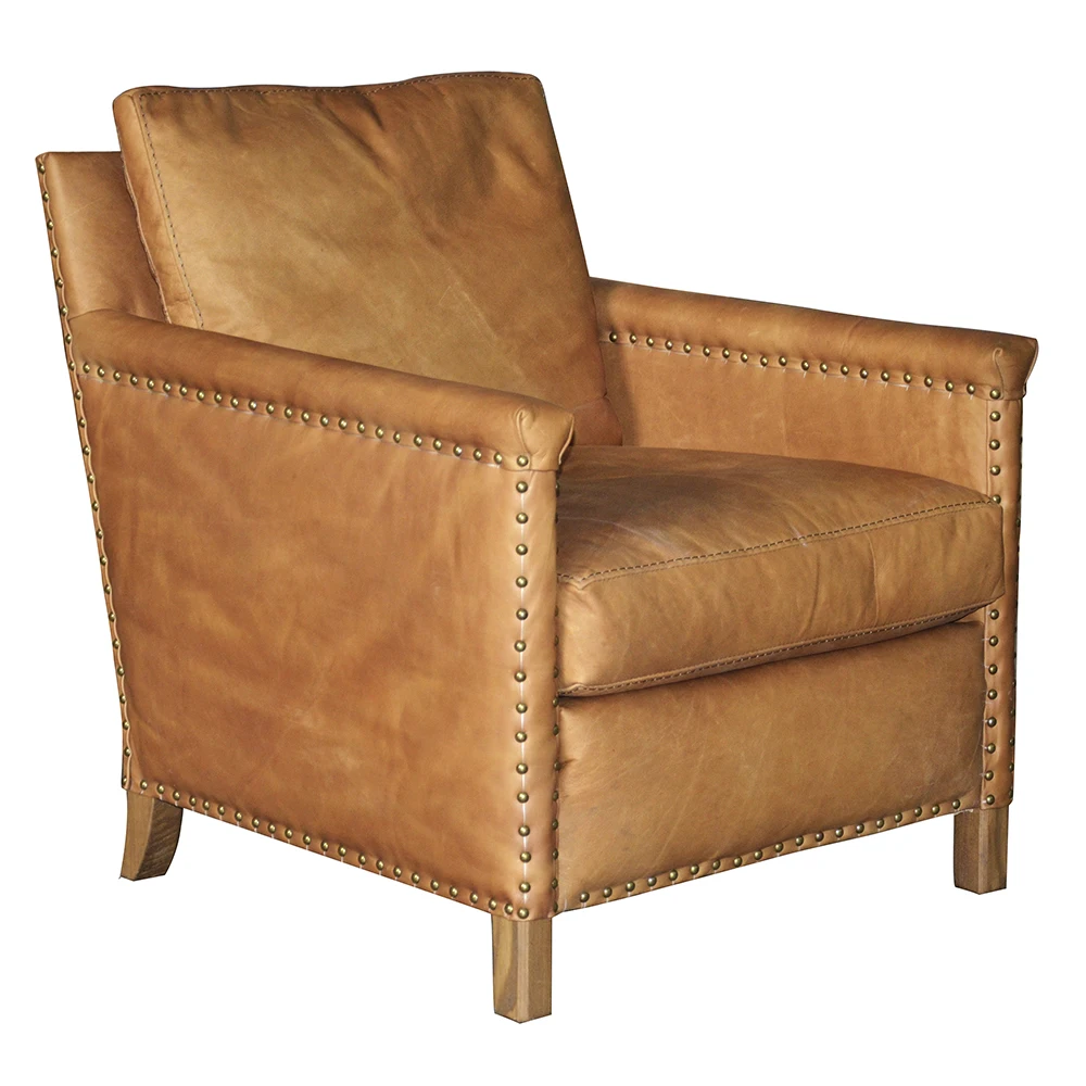 Urban Style Solid Wood Frame Leather Fabric Club Tub Chair With Antique ...