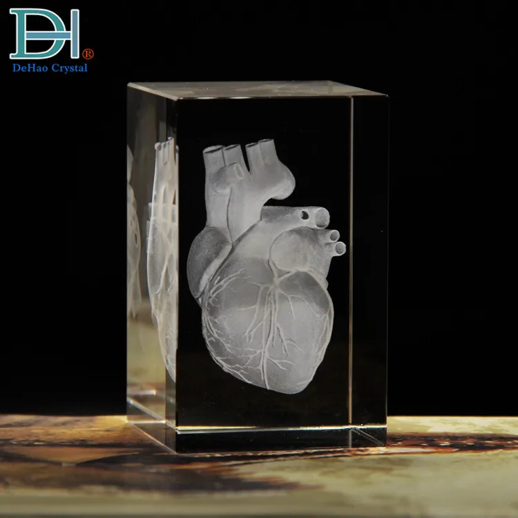 Medical Human Heart 3D Model - Laser Engraved Crystal Cube