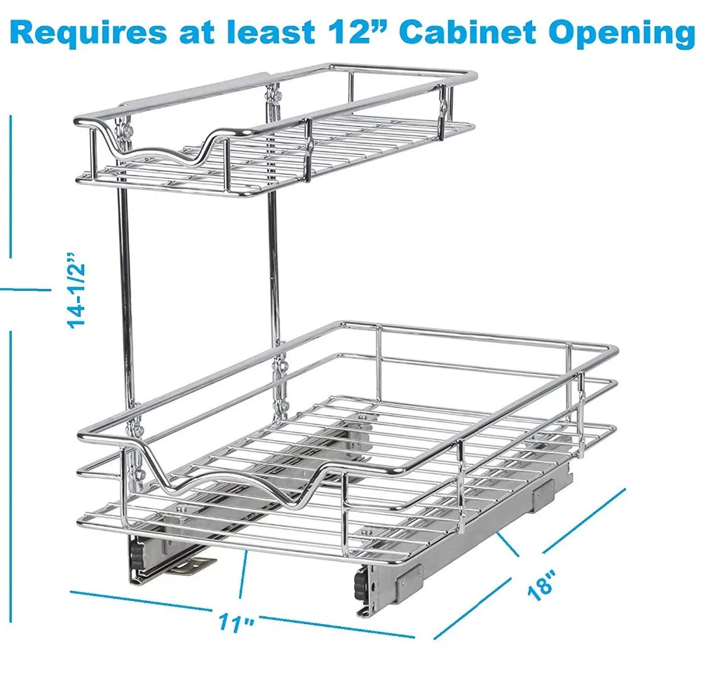 Two Tier Stackable Kitchen Pull Out Cabinet Organizer With Sliding ...