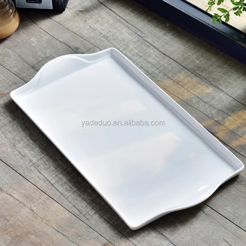 Ceramic Rectangular Plain White Serving Tray for Restaurants