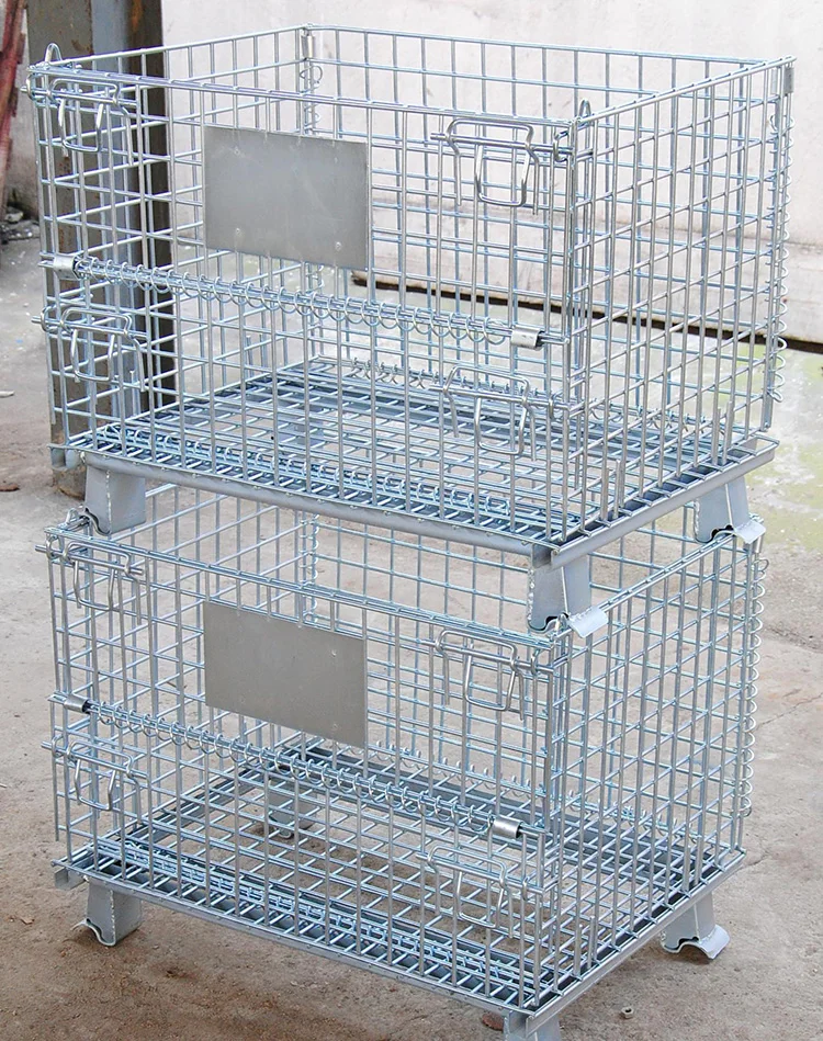 Popular Collapsible Warehouse Cage With 4 Wheels Foldable Metal Wire ...