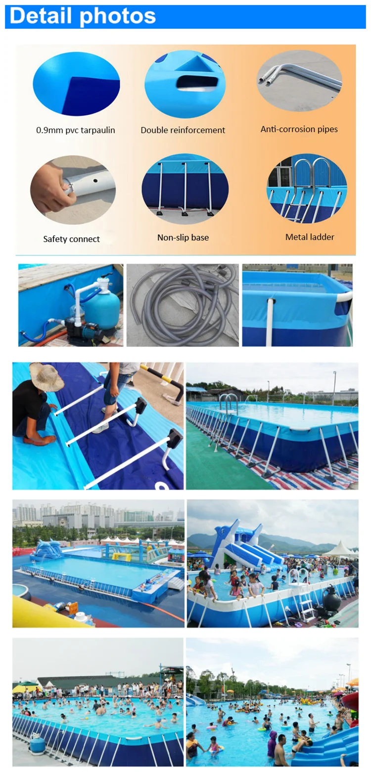 2024 Pvc Above Ground Rectangular 1m Steel Metal Frame Swimming Pool ...