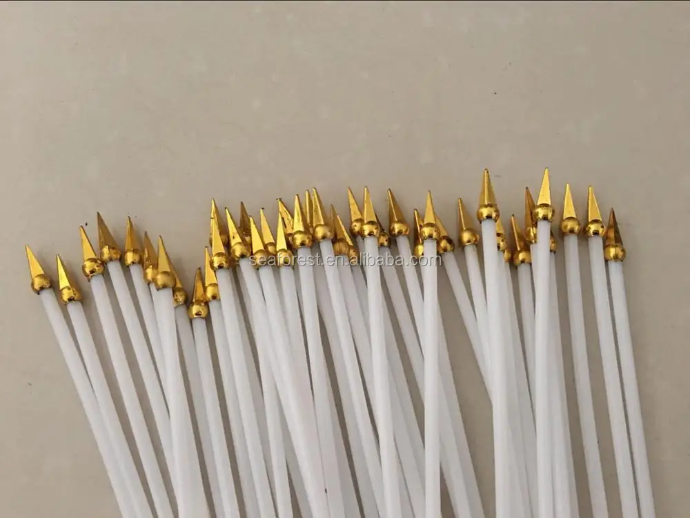 Cheap White Plastic Hand Held Mini Flag Stick - Gold Spear
