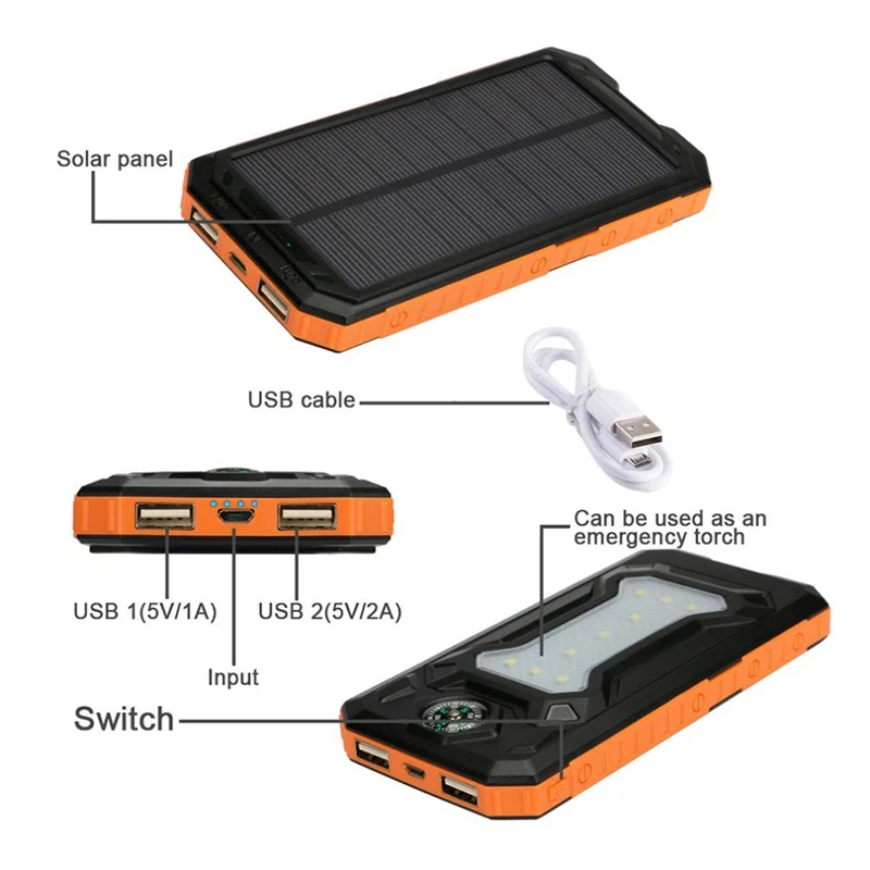 Solar Power Bank Dual Usb Power Bank Battery External Portable Solar ...
