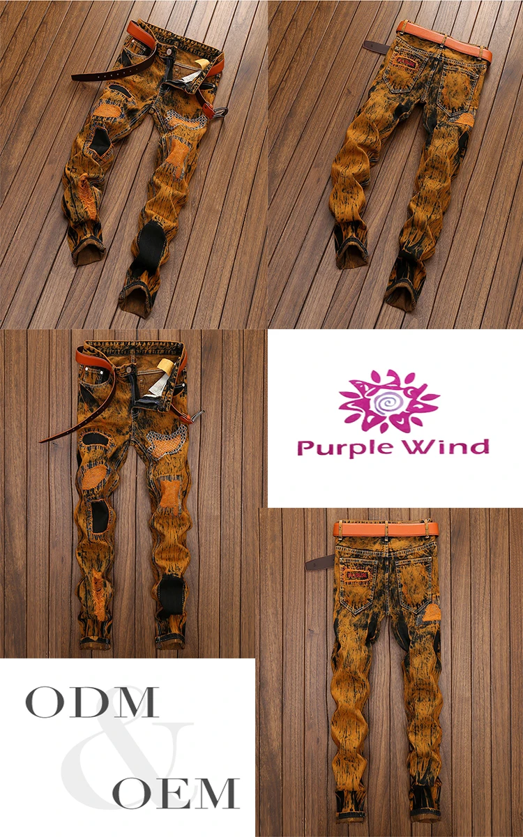 Custom Men Biker Jogger Multi Colored Denim Jeans - PURPLEWIND