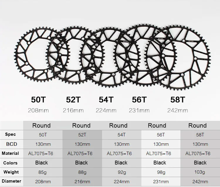 Zoyosports Super Light 130 Bcd 50t 52t 54t 56t 58t Bike Chain Wheel ...