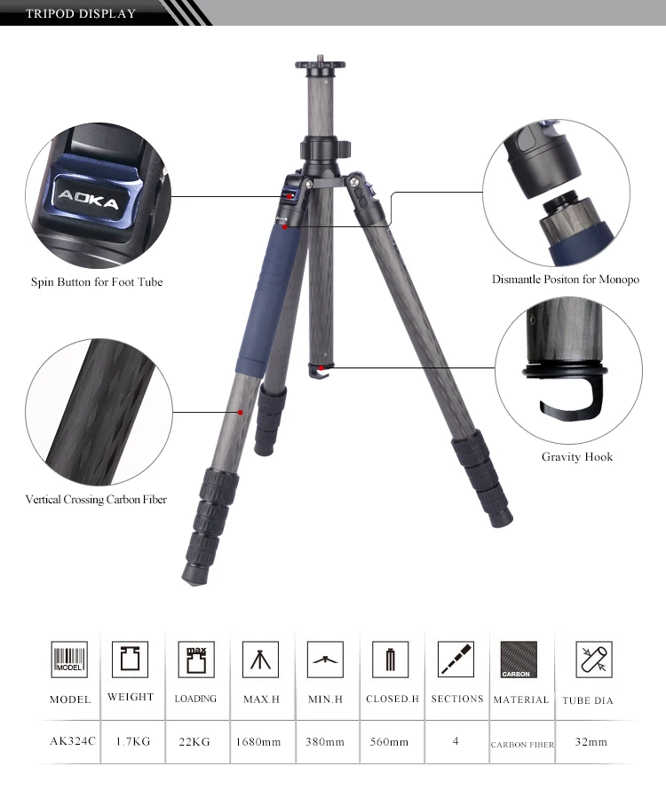 Stativ Video Carbon Fiber Professional Camera Stand Travel Tripod - Buy ...