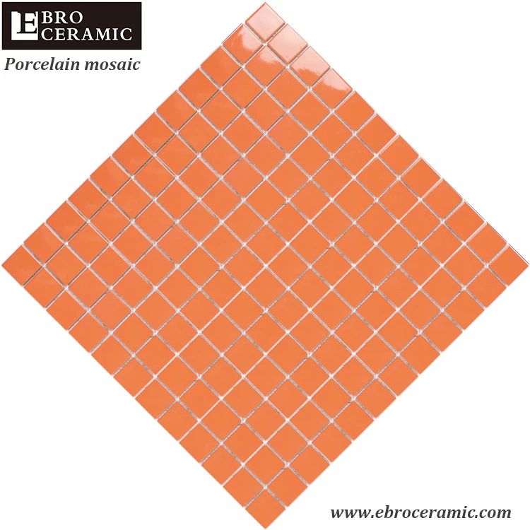Orange Color Glossy Finish Glazed Ceramic Mosaic Home Decoration Floor ...