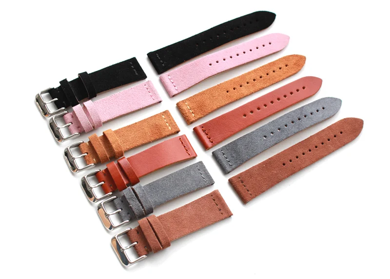 Handmade Suede Genuine Leather Watch Strap 16 18 19 20 21 22mm Vintage ...
