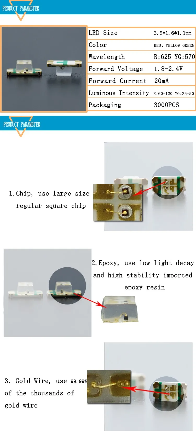 1206 Reverse Mount Smd Led Red And Yellow Green Color - Buy 1206 ...