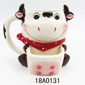 Funny Cow Shape Coffee Mug Hand Painted Ceramic Coffee Mugs With Cookie ...
