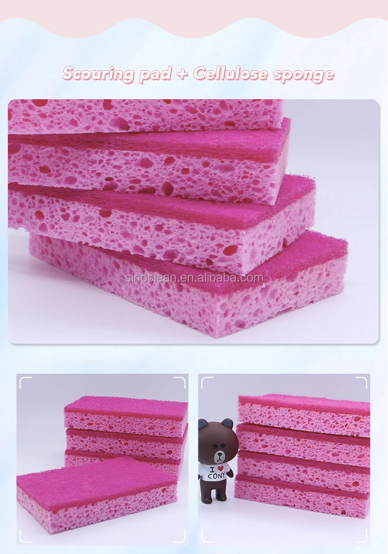 Non-scratch Pink Cellulose Sponge Durable Cleaning Sponges 11.5x7x2cm ...