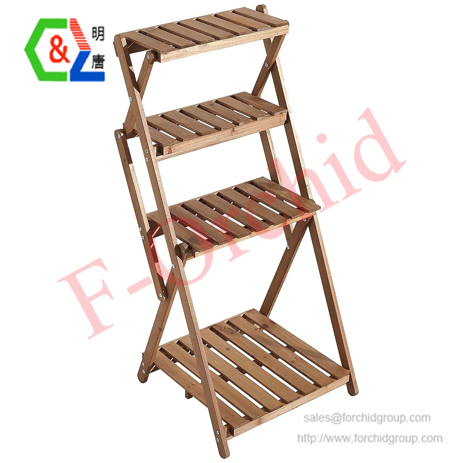 4 Tier Foldable Wood Slat Plant Rack,Decorative Indoor/outdoor Display ...