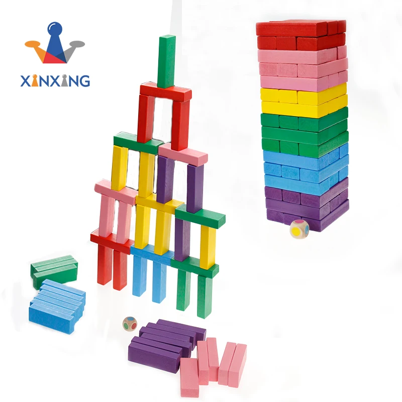 Colored Stacking Game - 48 Piece Wooden Building Blocks