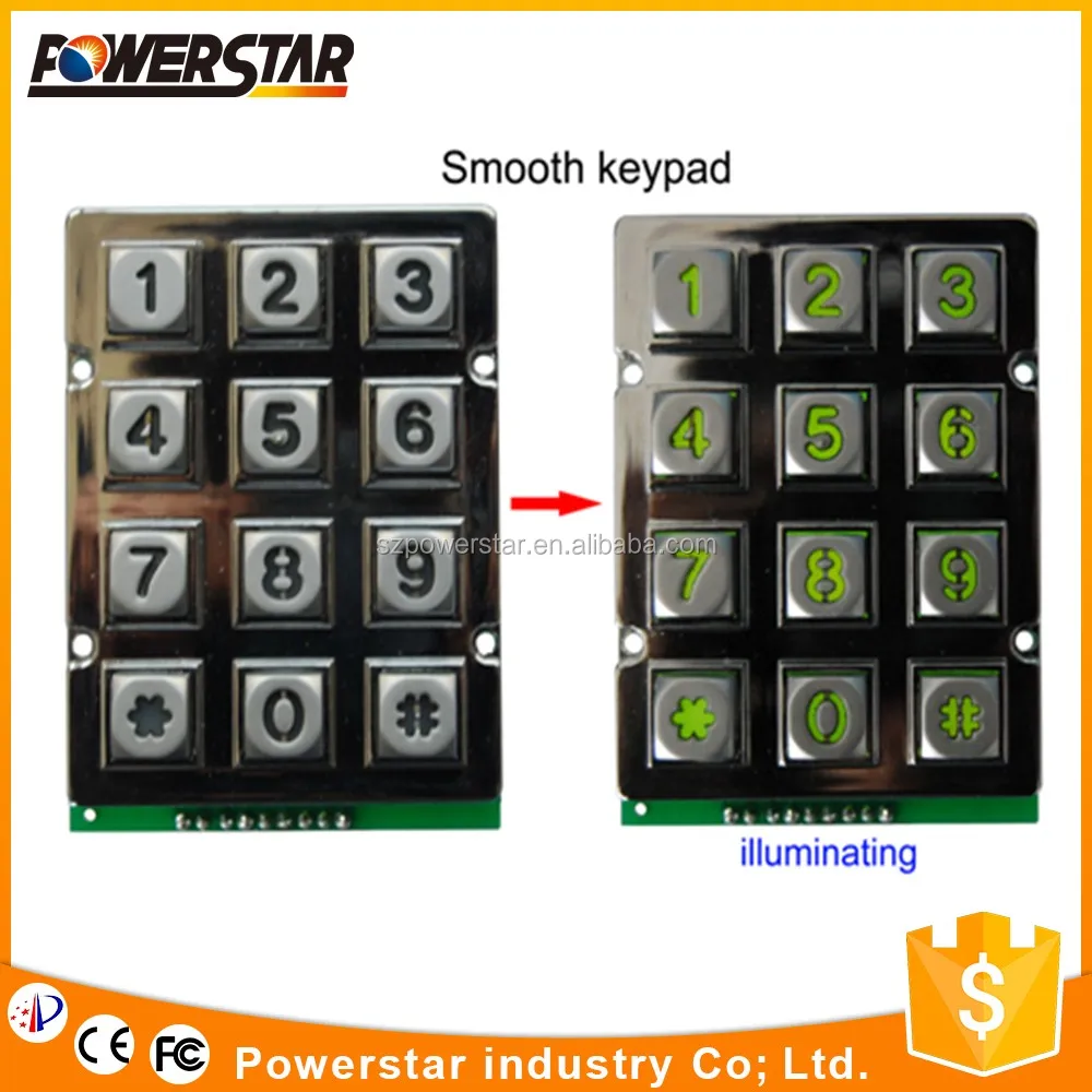 3x4 12 Keys Illuminated Keypad/zinc Alloy Metal Access Control Keypad ...