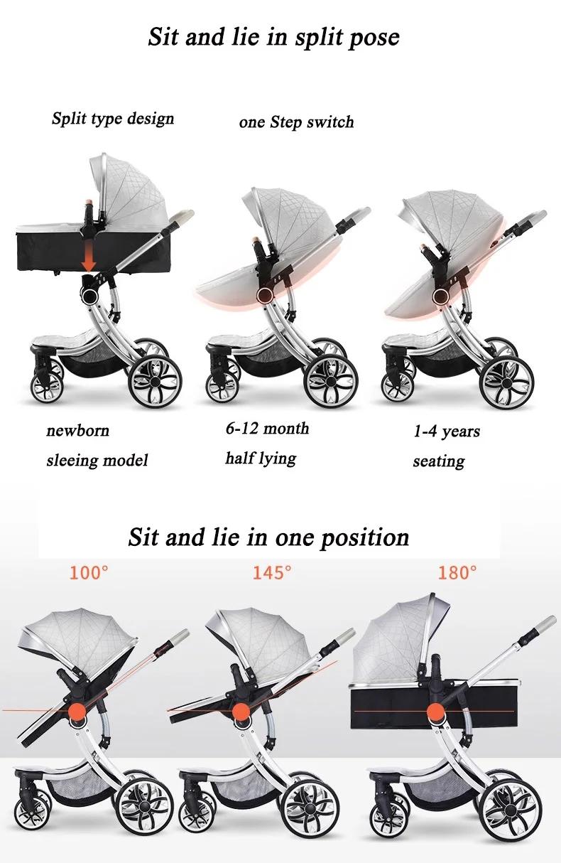 Luxury Strollers High View Egg Shell Shape Baby Pram Stroller 3 In1 ...