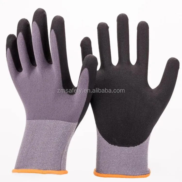 15 Gauge Seamless Knitted Spandex Nylon Black Sandy Nitrile Palm Coated Work Gloves - Buy Black ...